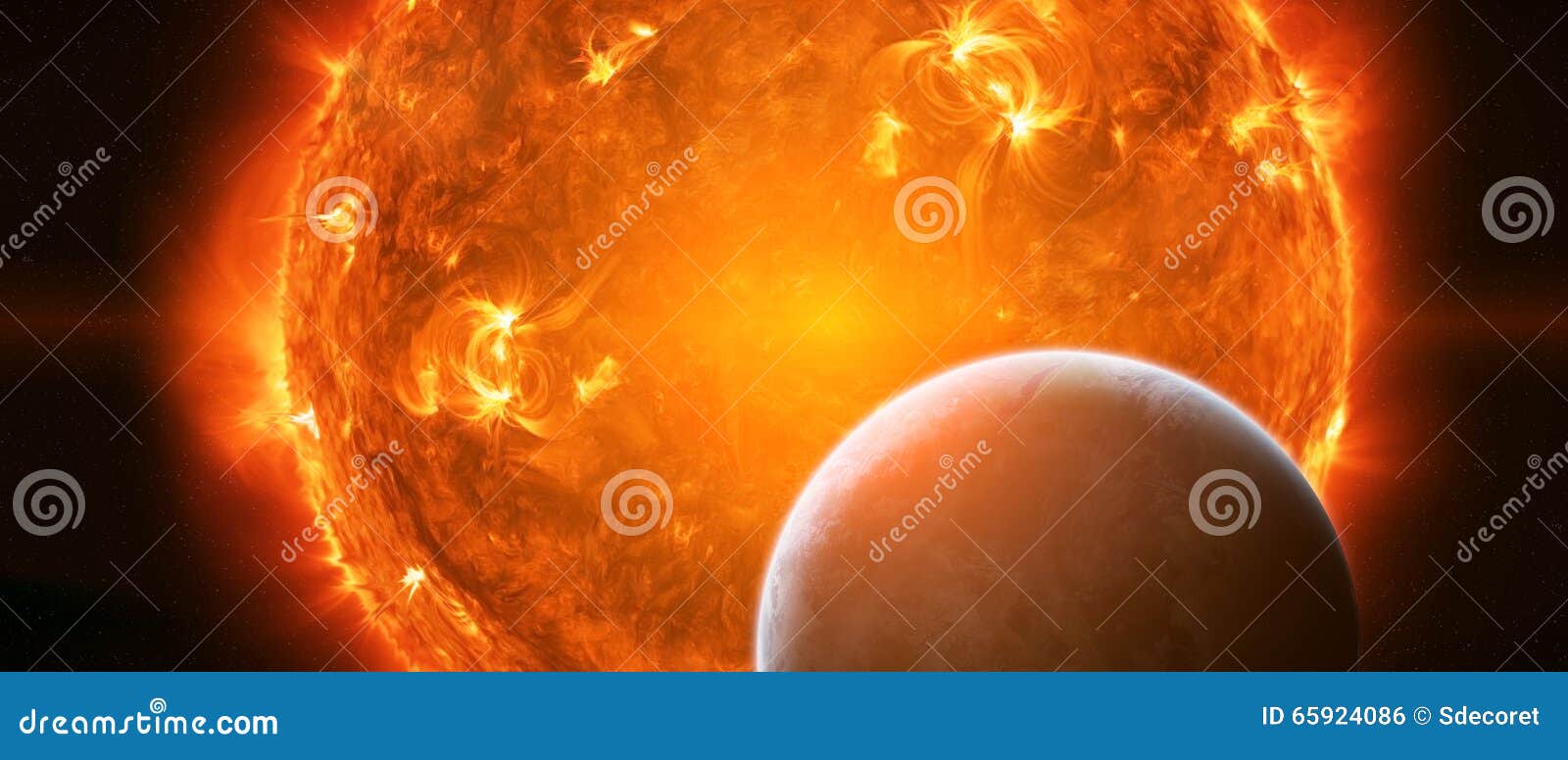 Exploding Sun in Space Close To Planet Earth Stock Illustration ...