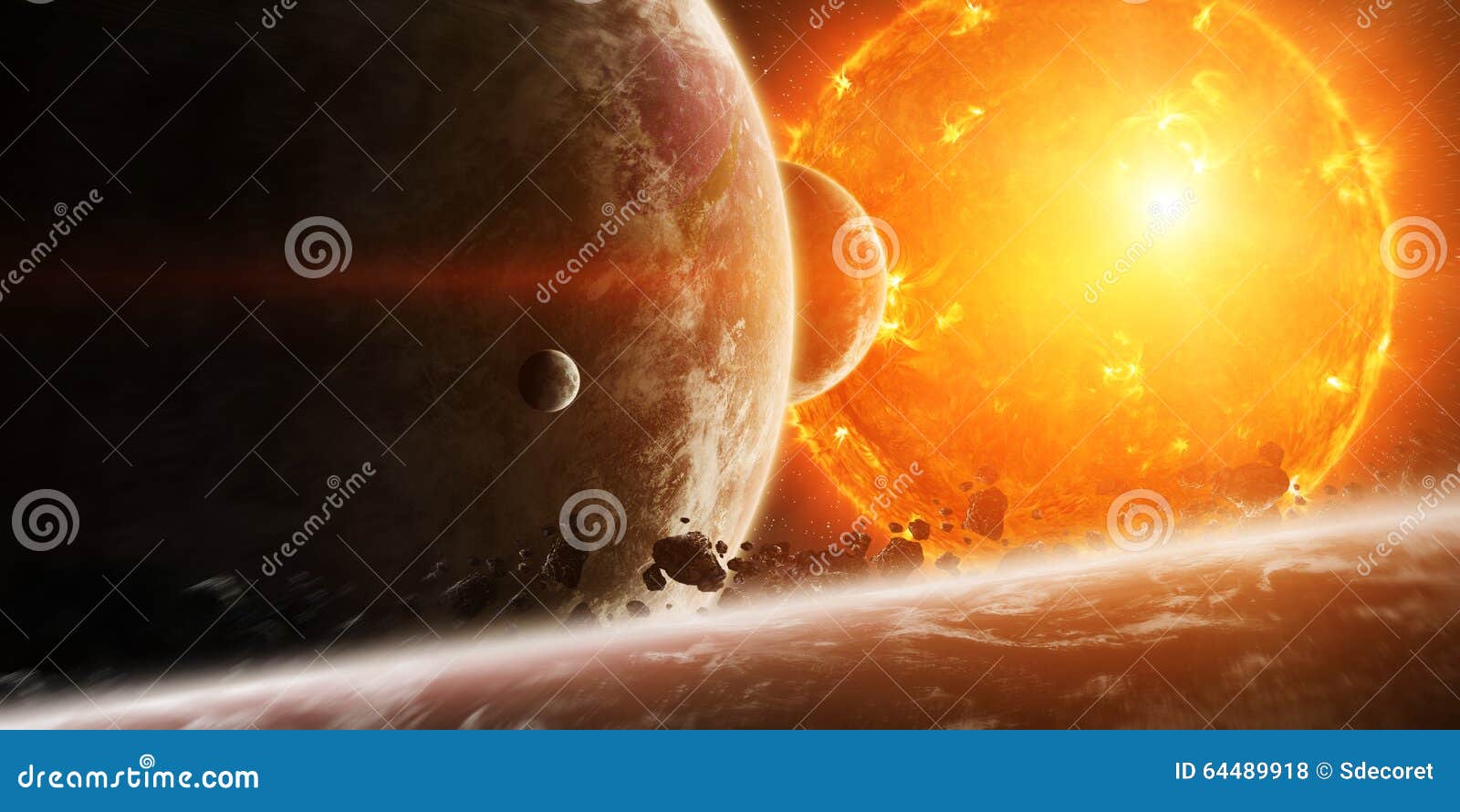 Exploding Sun in Space Close To Planet Stock Illustration ...