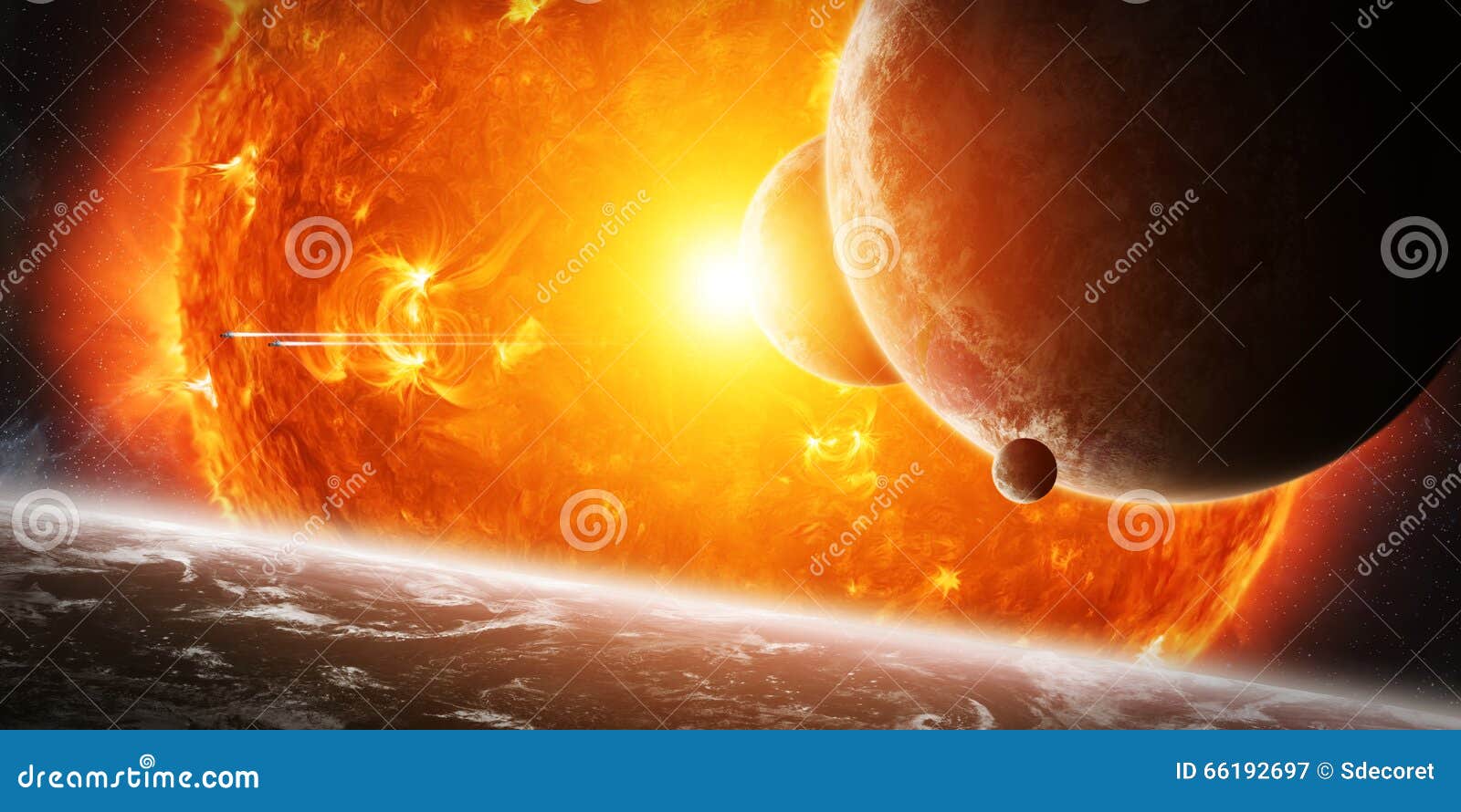 Exploding Sun in Space Close To Planet Stock Illustration ...