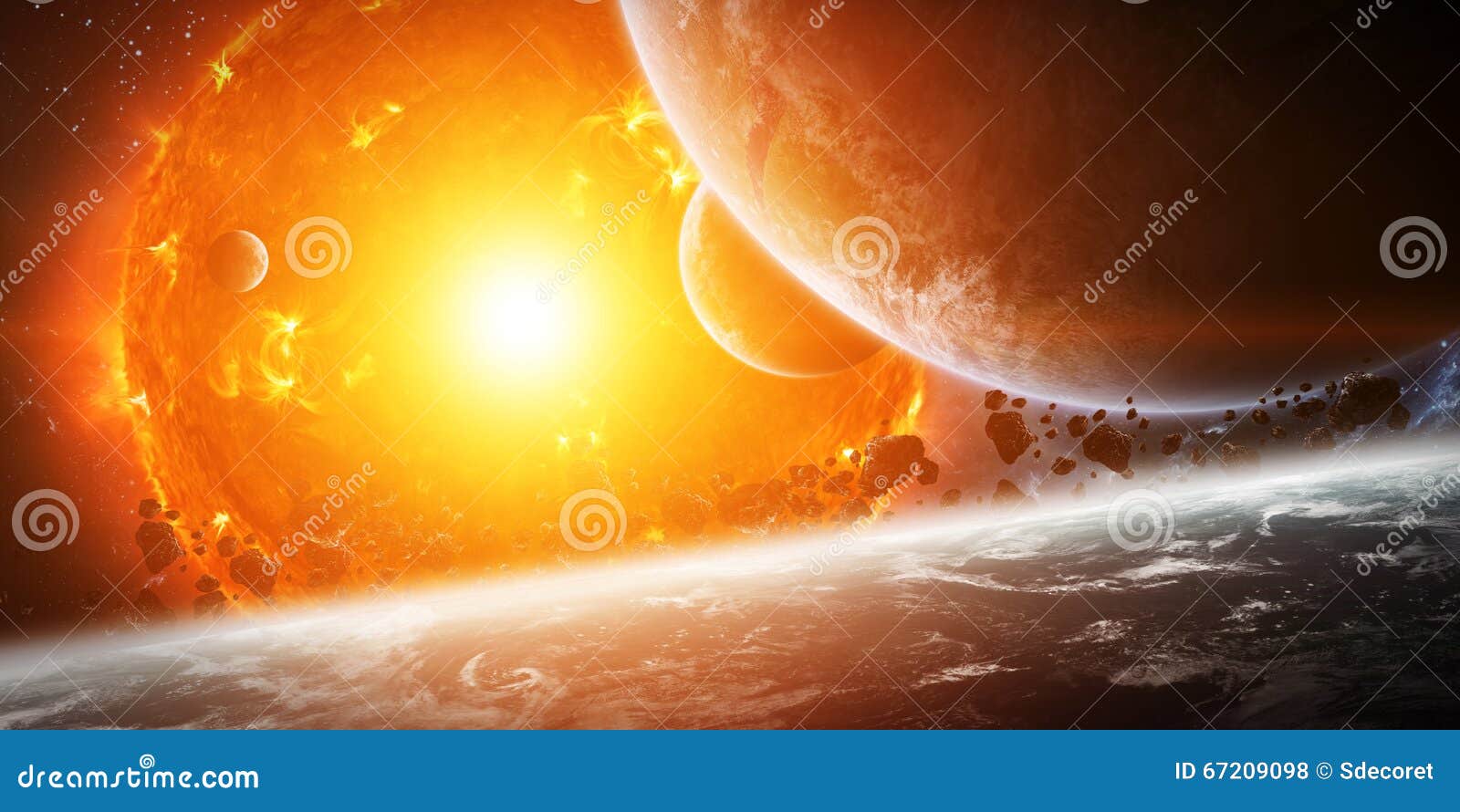 Exploding Sun in Space Close To Planet Stock Illustration ...