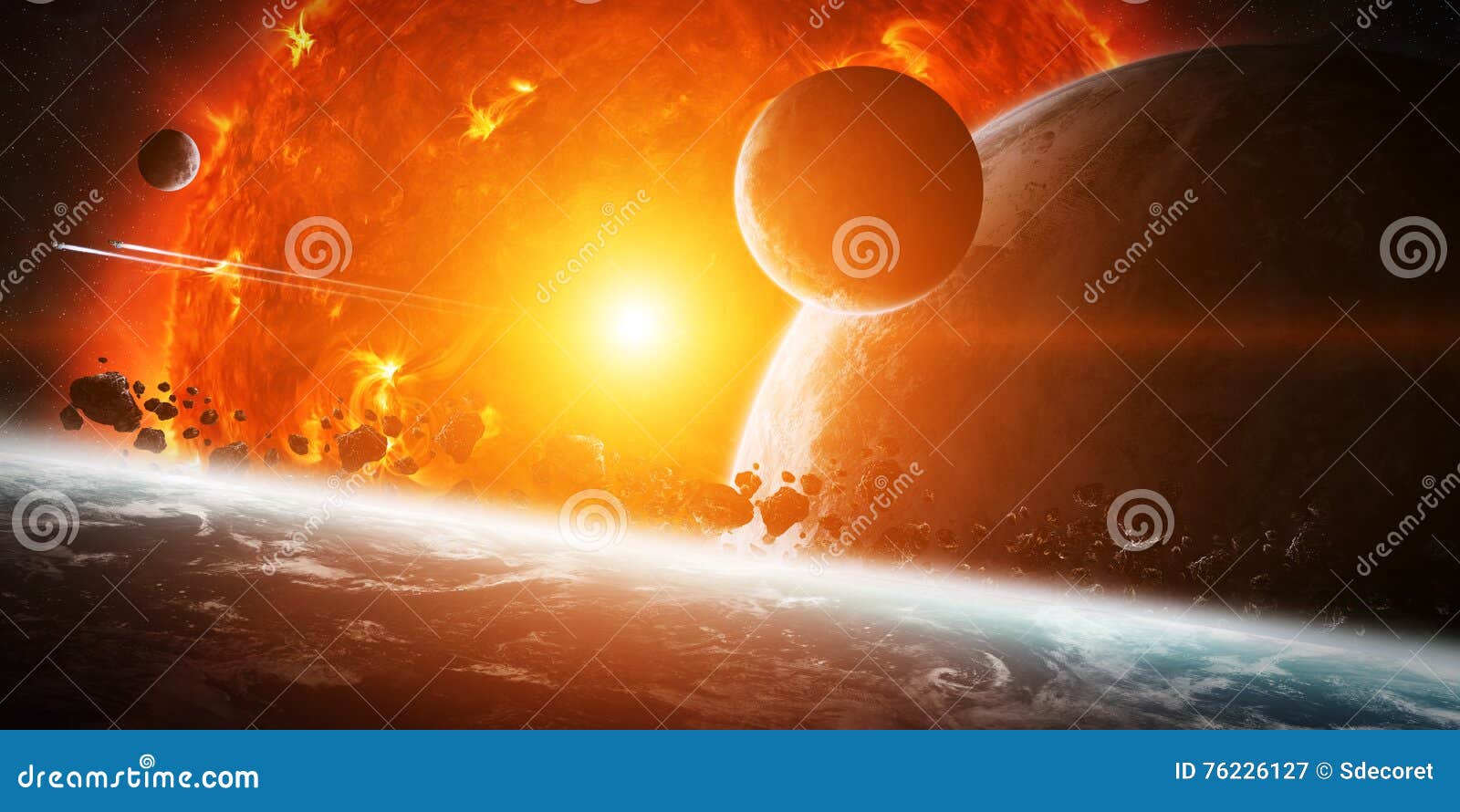 Exploding Sun in Space Close To Planet Stock Illustration ...