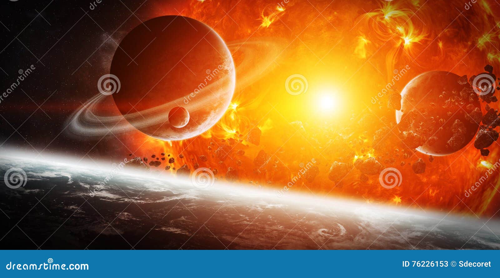 Exploding Sun in Space Close To Planet Stock Illustration ...