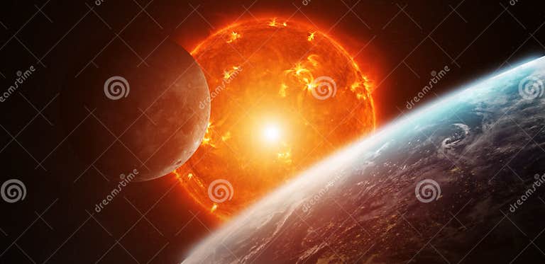 Exploding Sun in Space Close To Planet Stock Illustration ...