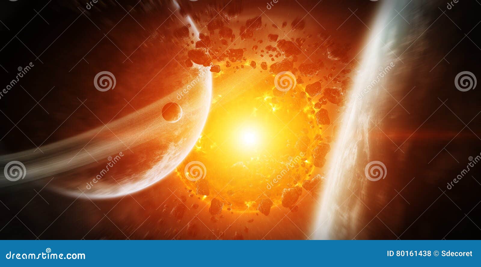Exploding Sun in Space Close To Planet Stock Illustration ...