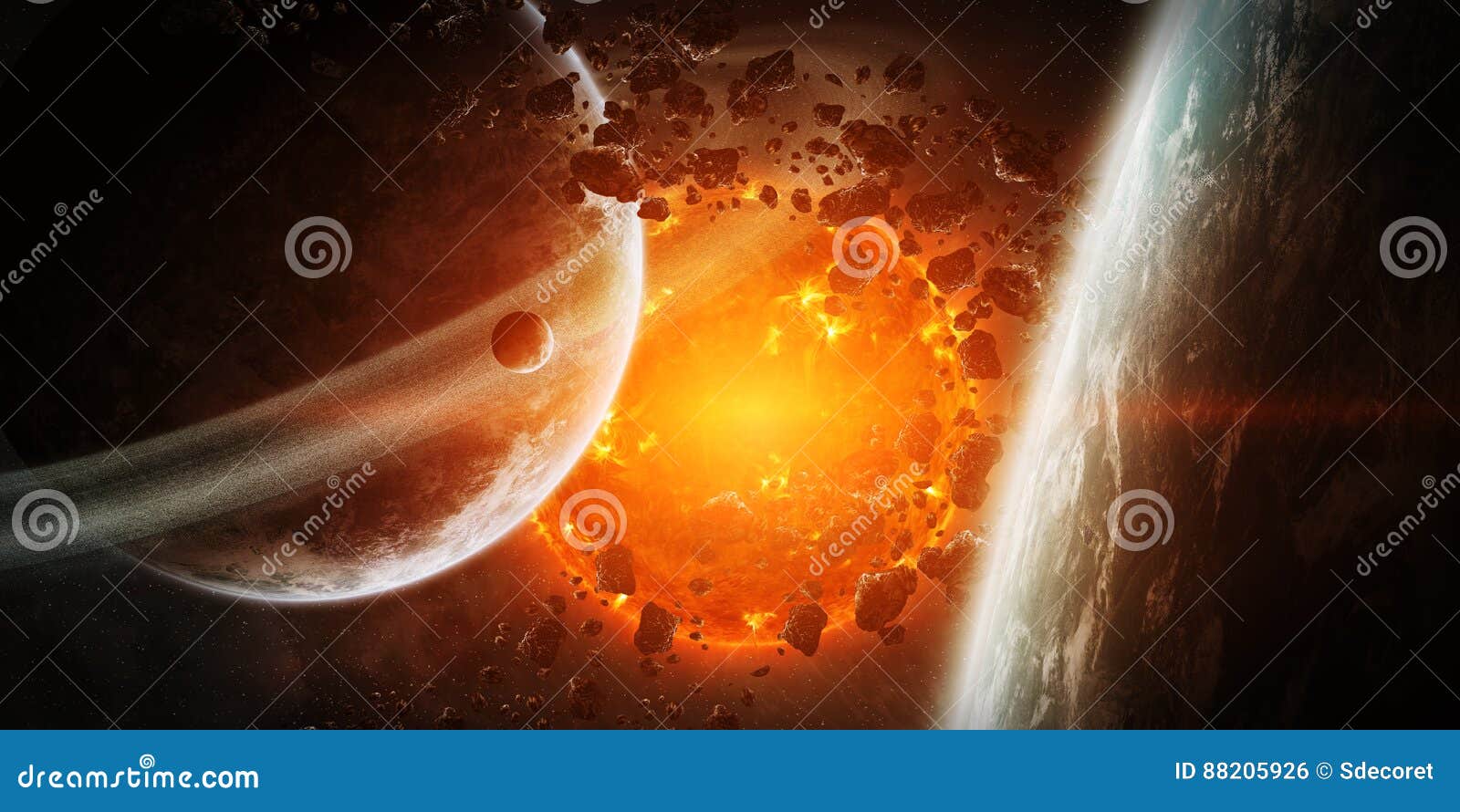 Exploding Sun in Space Close To Planet Stock Illustration ...