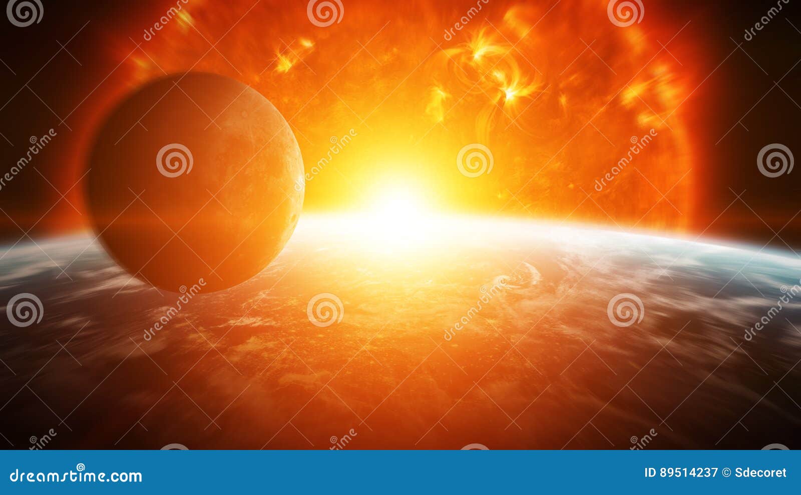 Exploding Sun in Space Close To Planet Stock Illustration ...