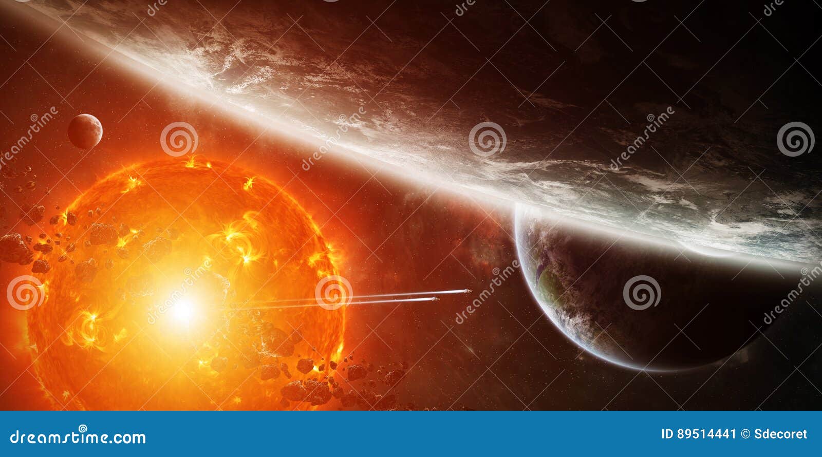Exploding Sun in Space Close To Planet Stock Illustration ...