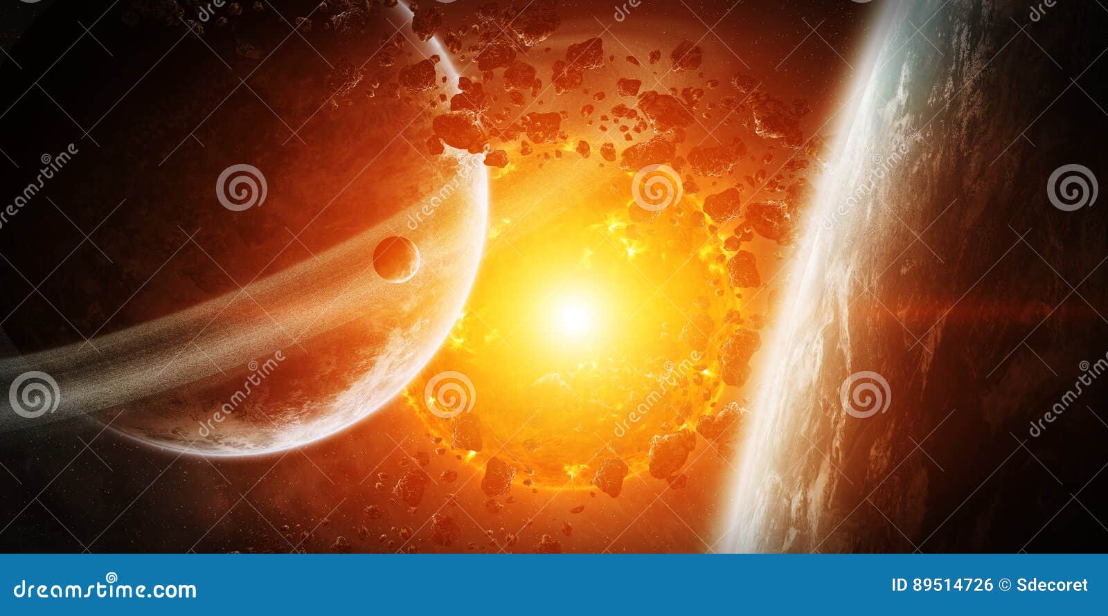 Exploding Sun in Space Close To Planet Stock Illustration ...