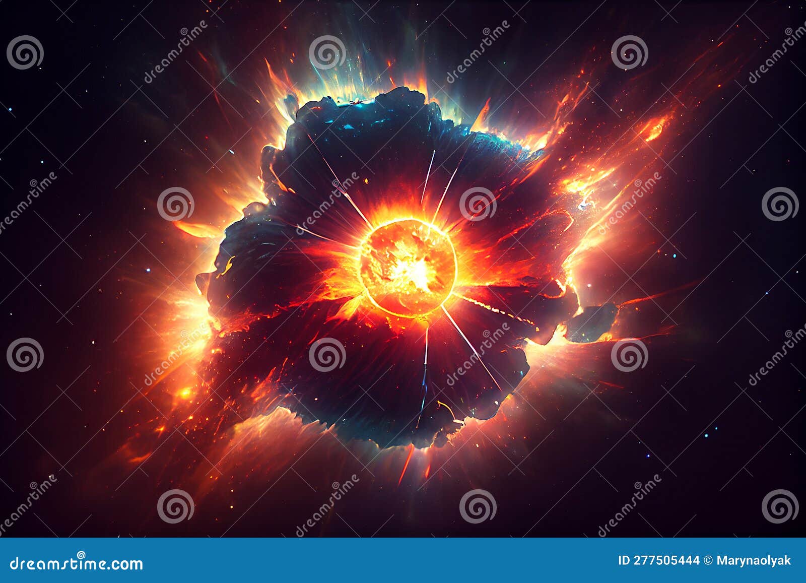 Exploding Supernova , Forminng Of Nebula. Black Hole In The Center Of ...