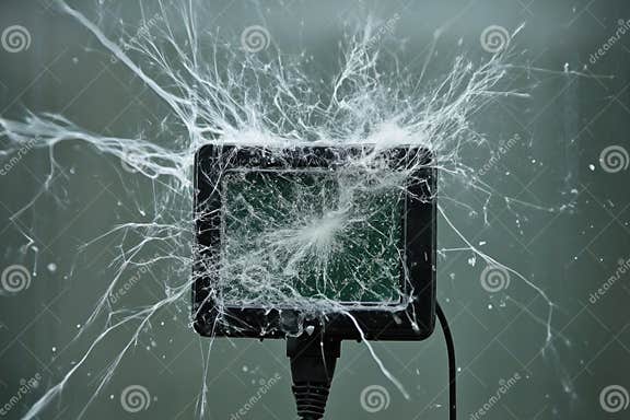 Exploding Television Screen Capturing Dramatic Burst of Shattered Glass ...