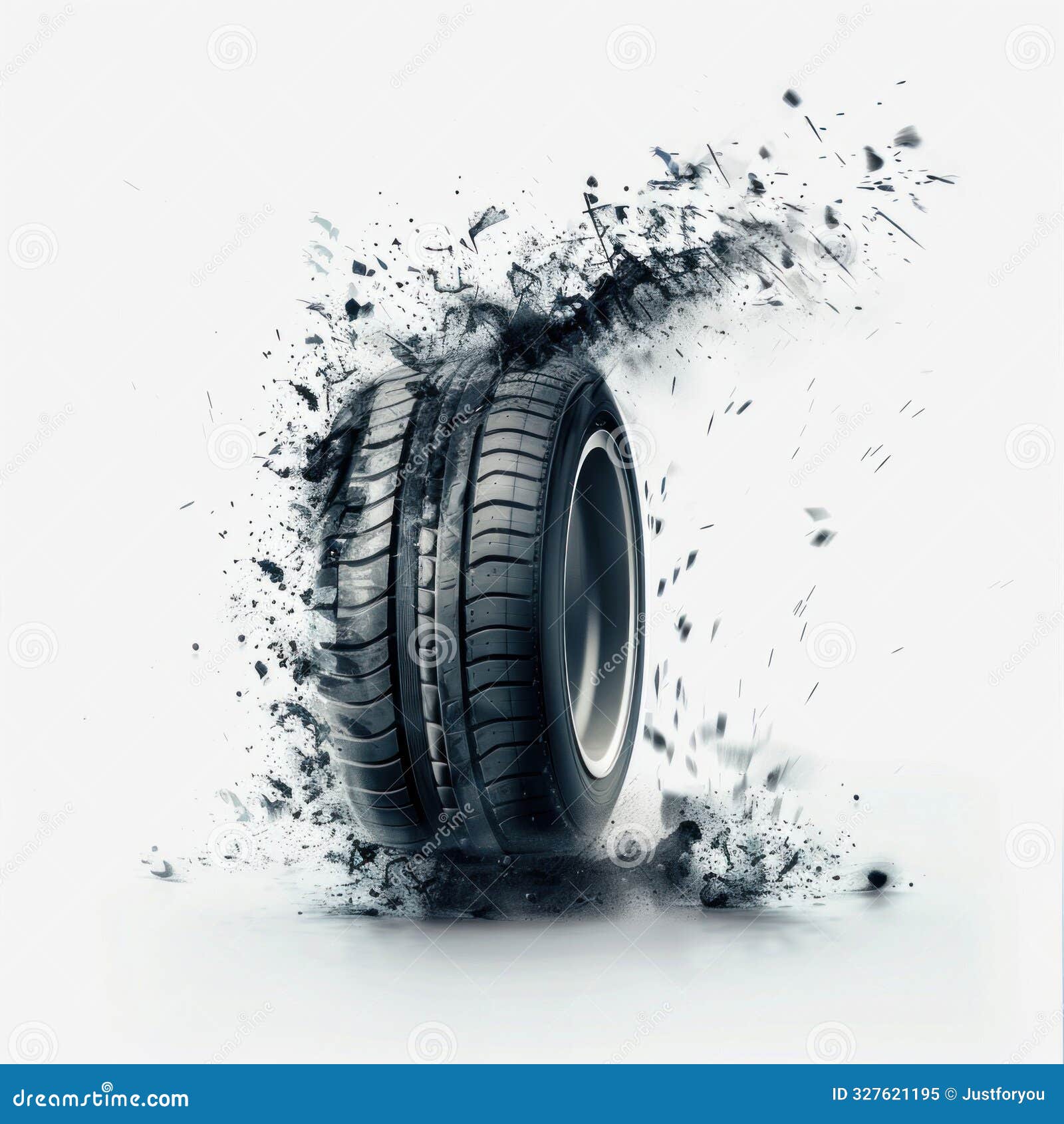 Exploding Tire with Debris on White Background. Generative Ai Stock ...