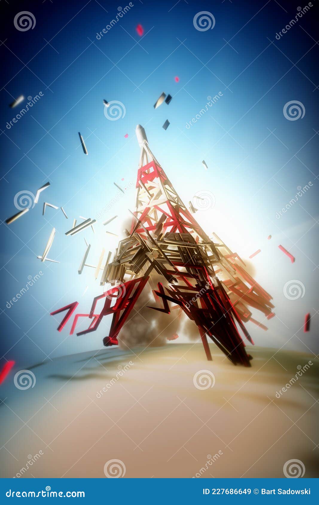 Exploding Radio Tower 3D Illustration Stock Illustration - Illustration ...