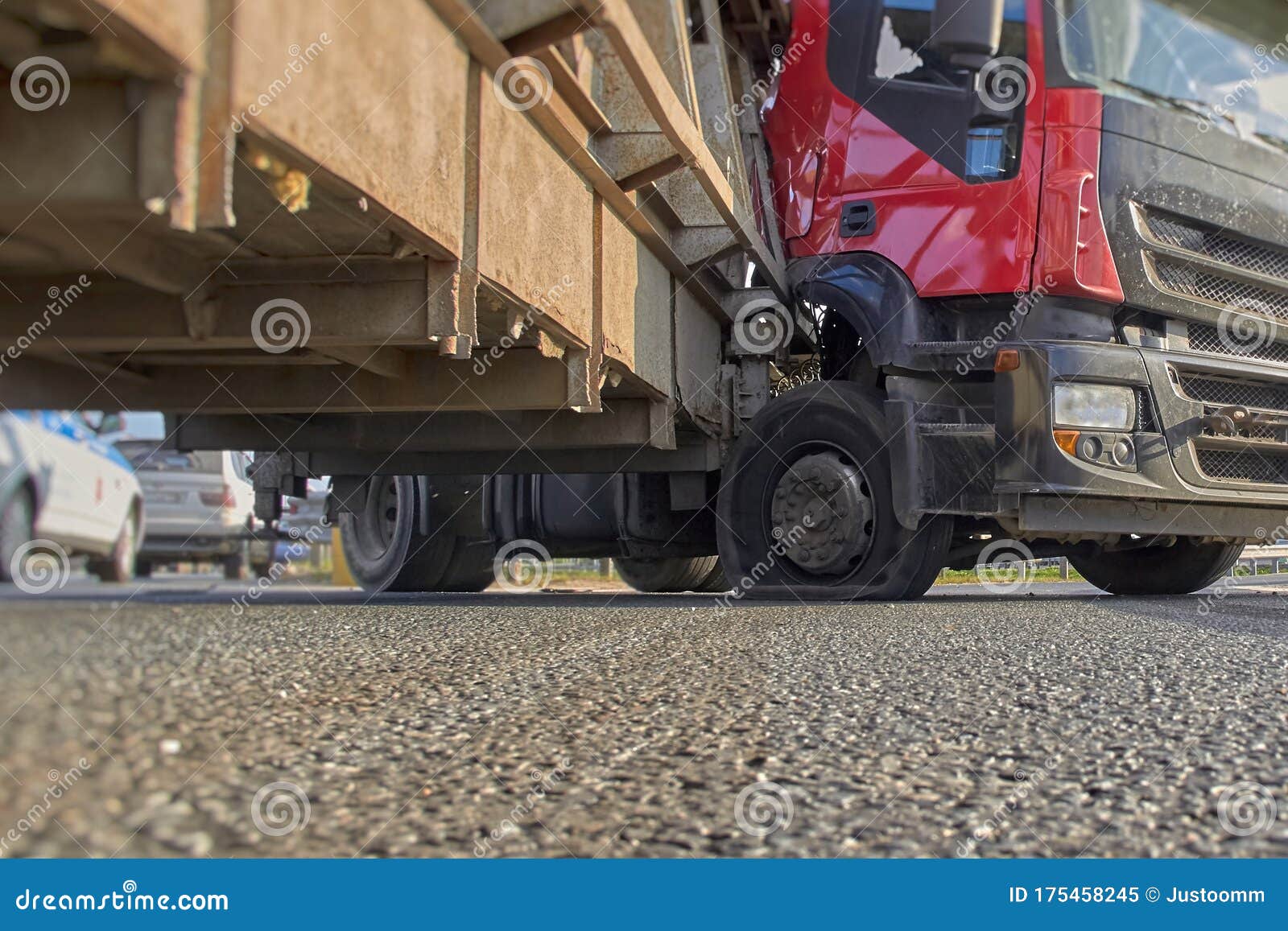 An Exploding Truck Wheel Caused an Accident on the Road Stock Image ...