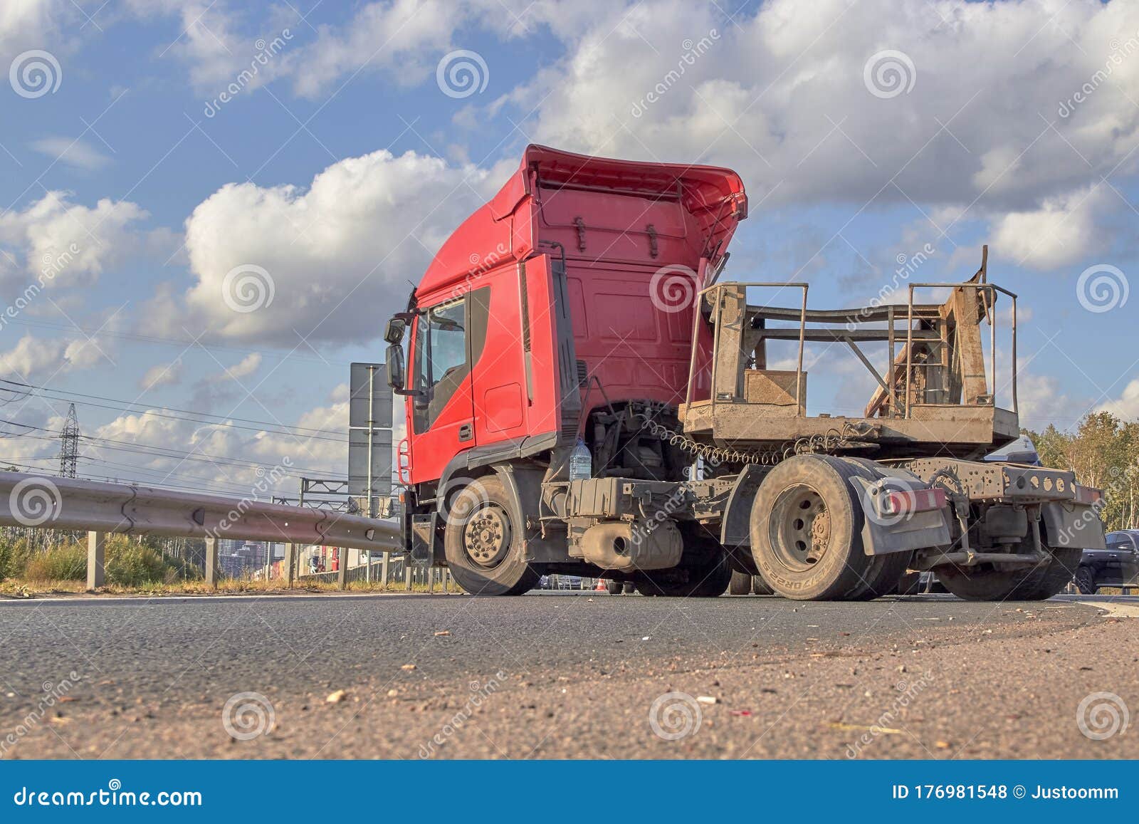 An Exploding Truck Wheel Caused an Accident on the Road Stock Photo ...