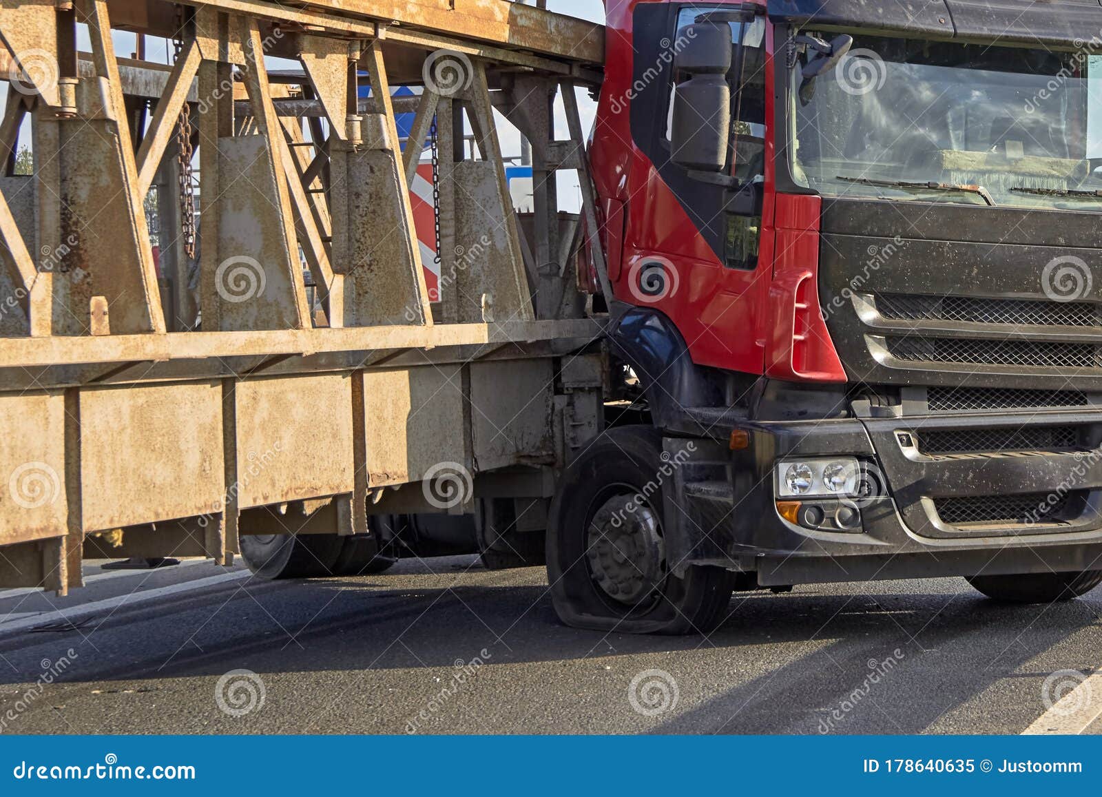 An Exploding Truck Wheel Caused an Accident on the Road Stock Image ...