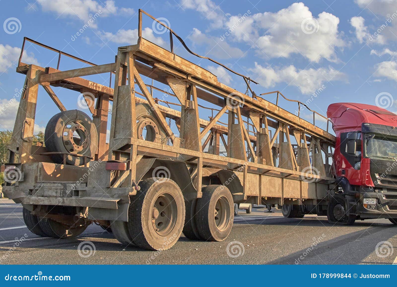 An Exploding Truck Wheel Caused an Accident on the Road Stock Photo ...