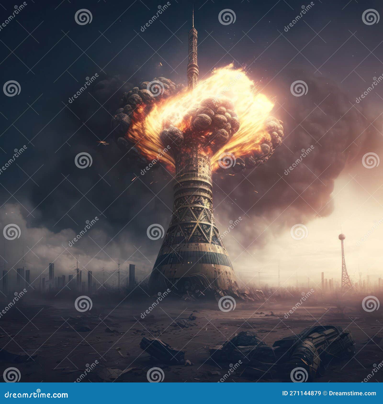 Exploding TV Tower . Big Boom Stock Image - Image of power, explosion ...