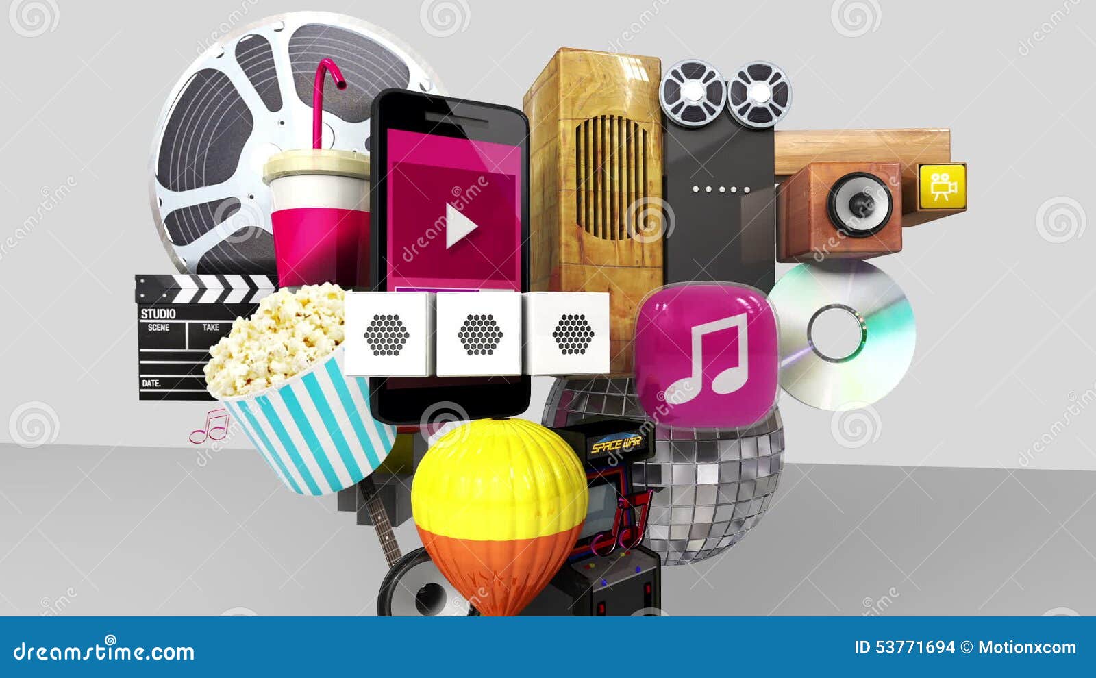 Exploding Various Entertainment Contents in the TV Box Stock Footage ...