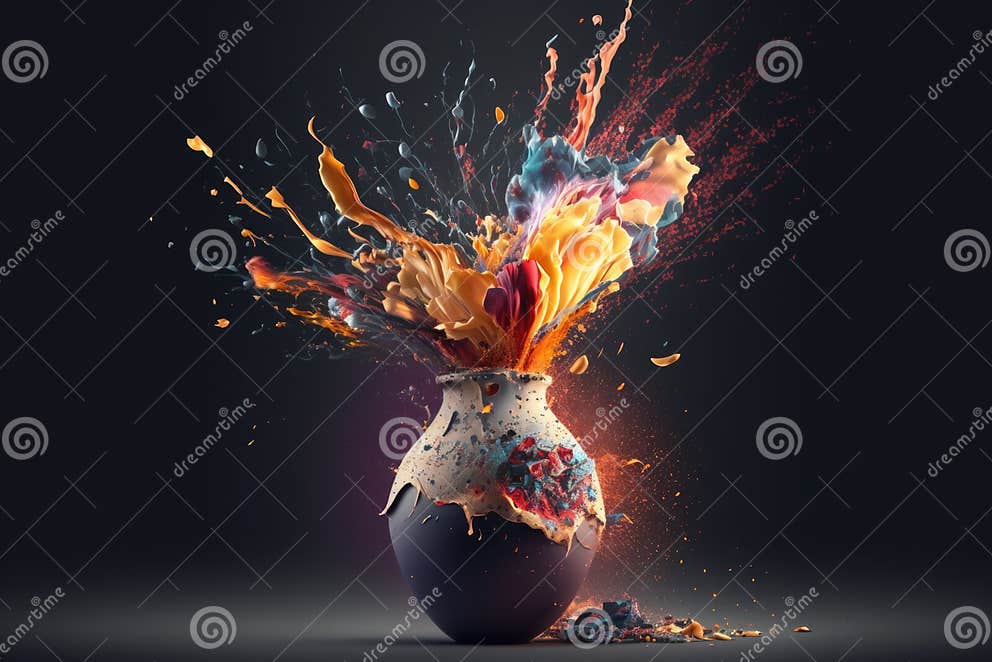 Exploding Vase Illustration Stock Illustration - Illustration of vivid, splash: 268973298