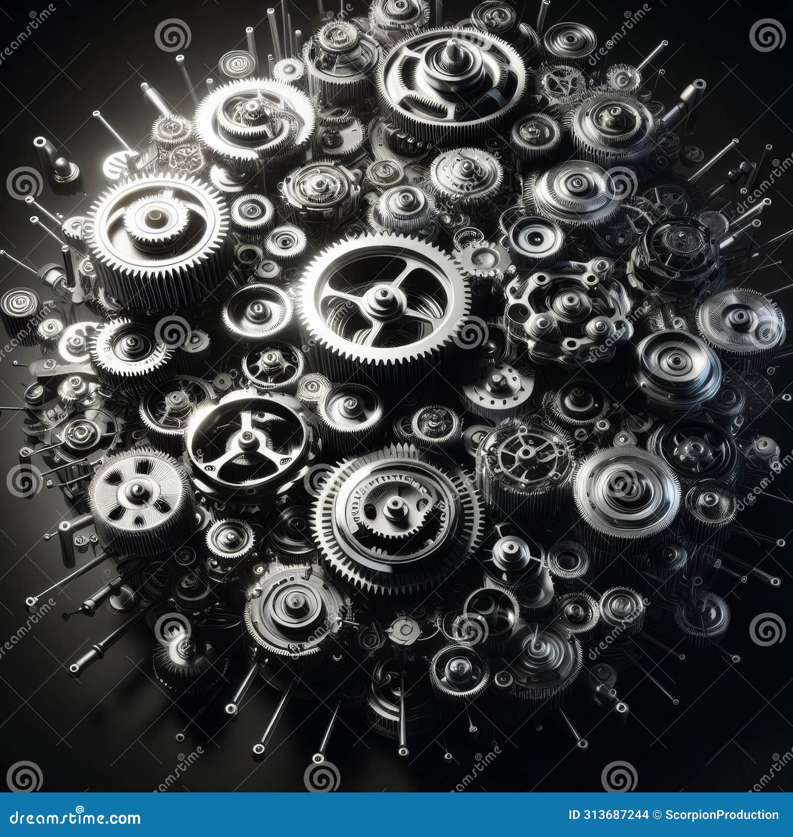 Exploding View of Gears and Cogs Stock Photo - Image of steel ...