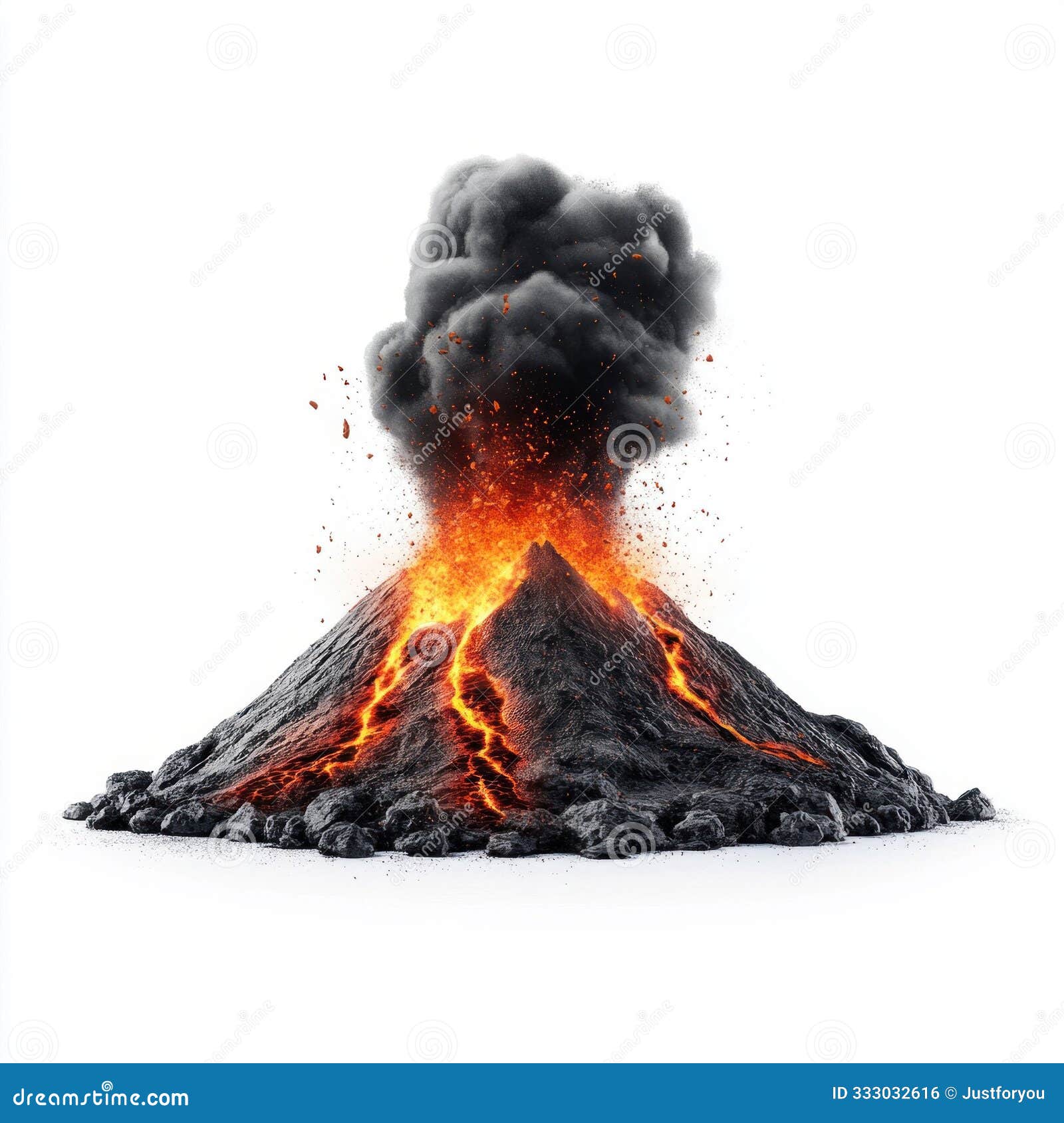 Exploding Volcano with Lava Flow and Ash Cloud Stock Illustration ...