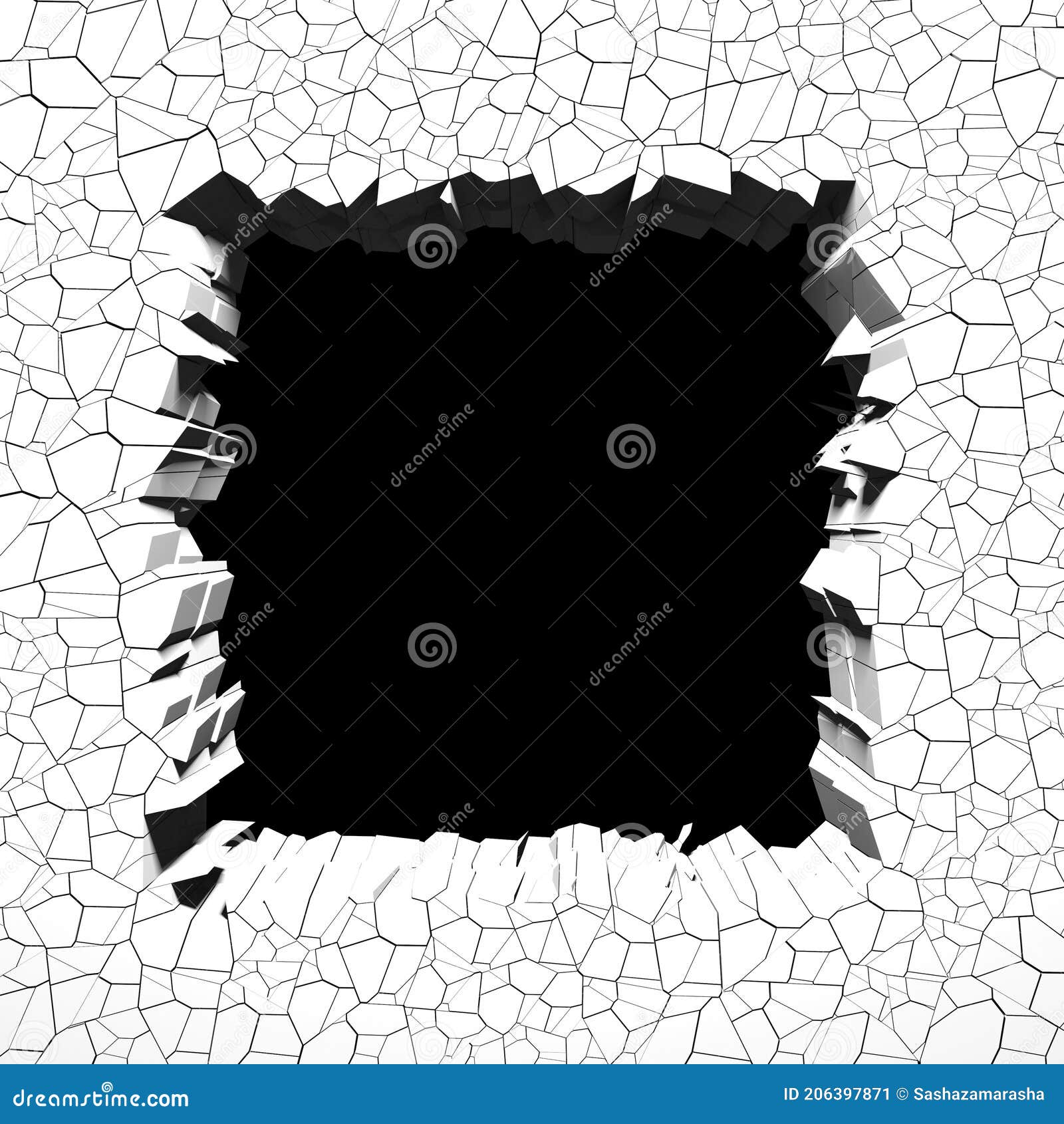 Exploding Wall with Free Area on Center Stock Illustration ...