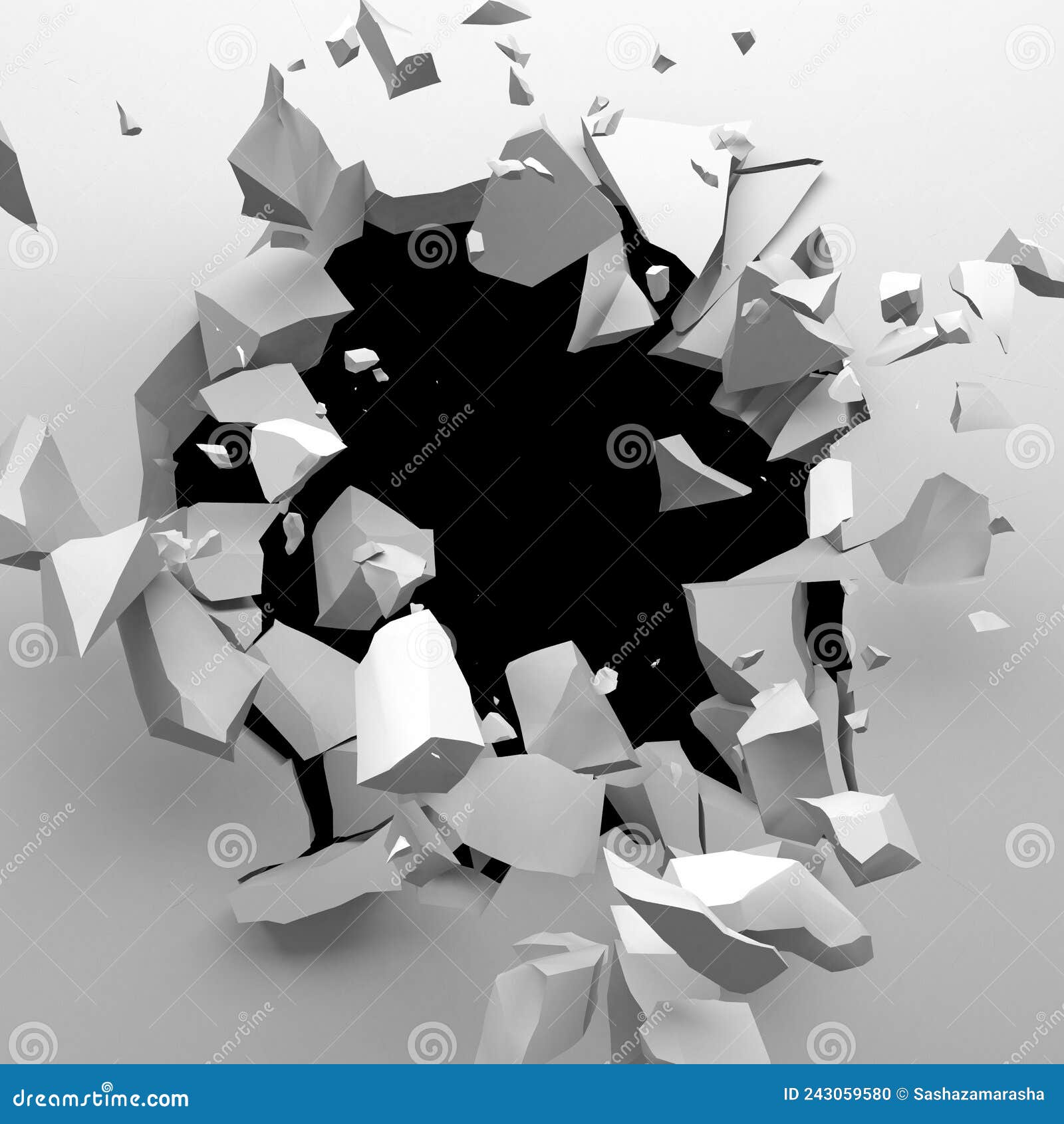 Exploding Wall with Free Area on Center Stock Illustration ...