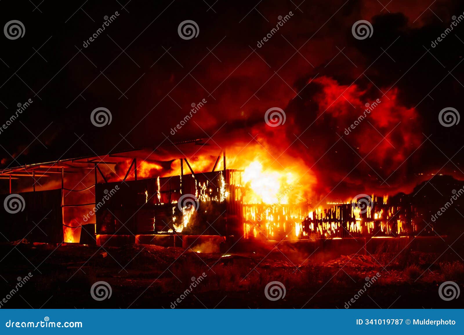 Exploding Warehouse. Burning Industrial Building Stock Image - Image of ...