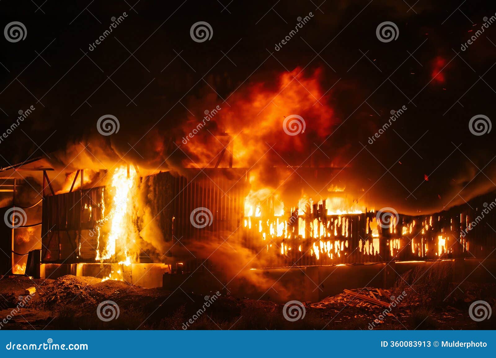 Exploding Warehouse. Burning Industrial Building Stock Image - Image of ...
