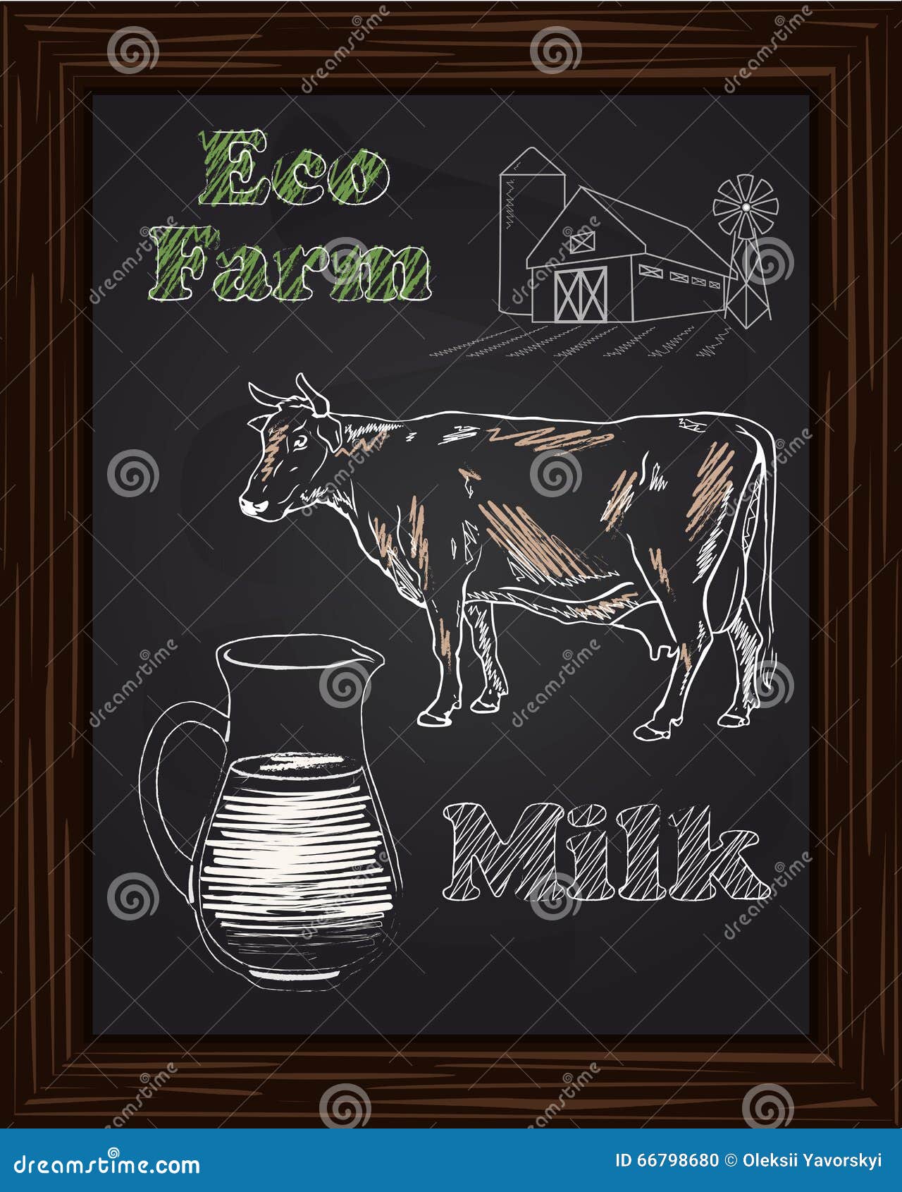 Exploração Agrícola De Eco Com Uma Vaca E Um Leite Ilustração Stock ...