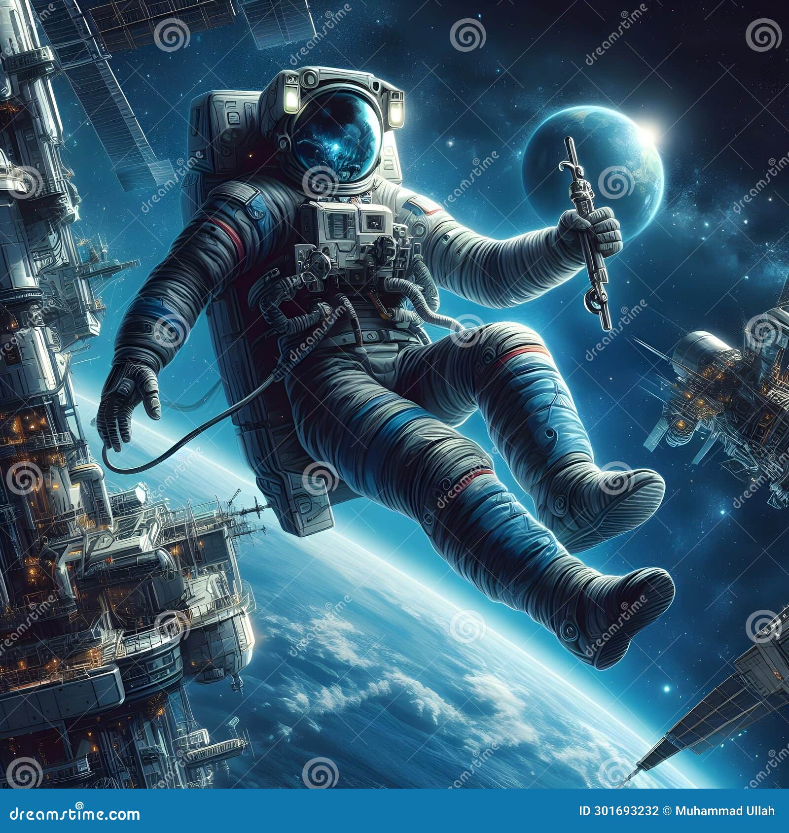 Exploration Beyond Earth: Astronaut in Deep Space Fantasy Stock ...