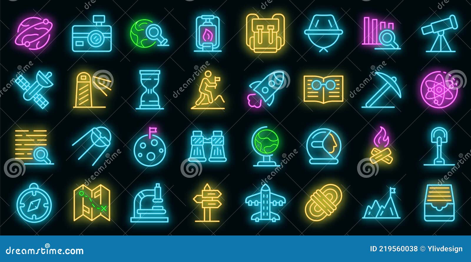 Exploration Icons Set Vector Neon Stock Vector - Illustration of ...