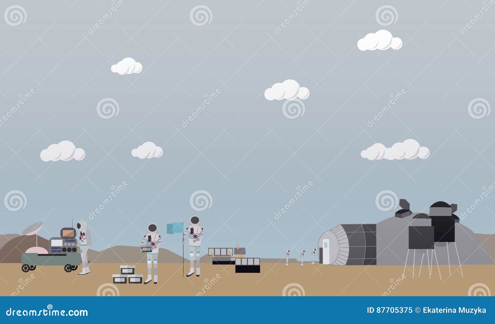 Exploration of Mars Concept Vector Illustration in Flat Style. Stock ...