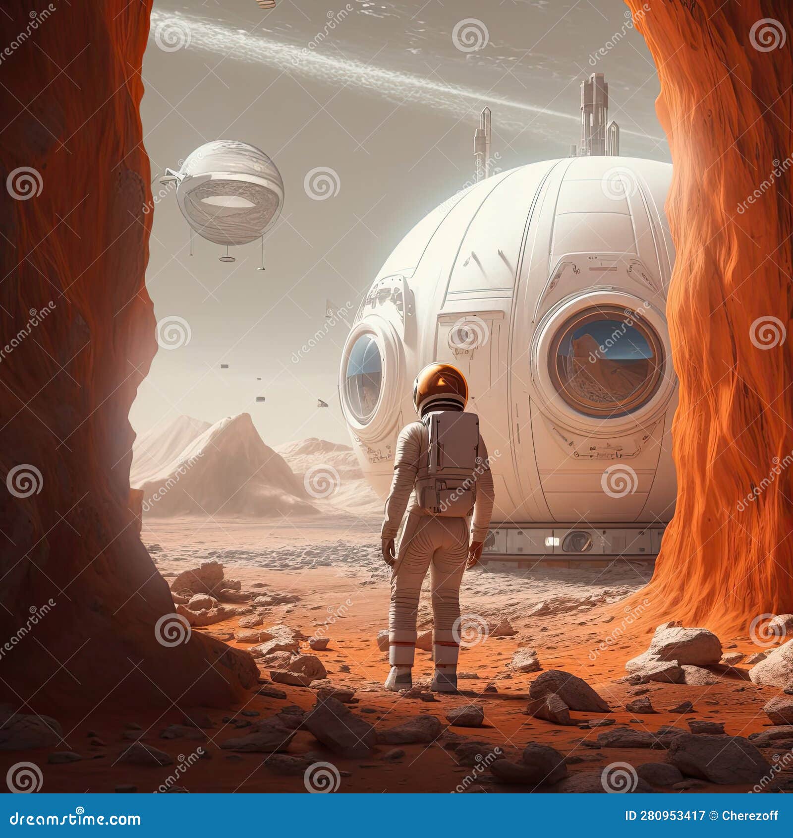 Exploration of Mars. Station on Mars and Astronaut Stock Illustration ...