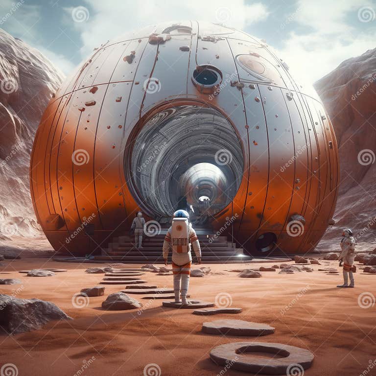 Exploration of Mars. Station on Mars and Astronaut Stock Illustration ...