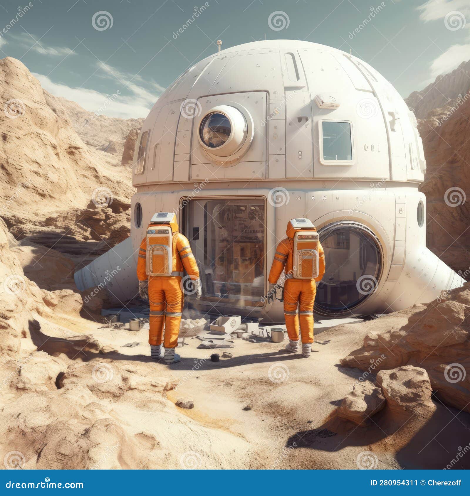 Exploration of Mars. Station on Mars and Astronaut Stock Illustration ...