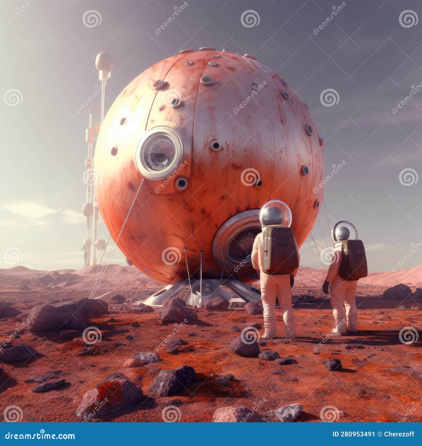 Exploration of Mars. Station on Mars and Astronaut Stock Illustration ...