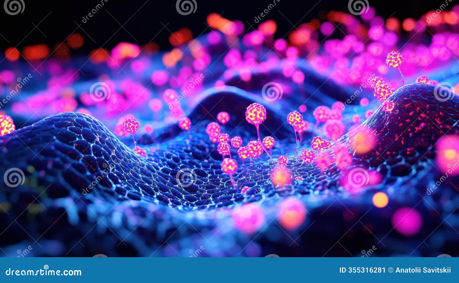 Close Up View of Molecular Interactions Showcasing Vibrant Microbes in ...