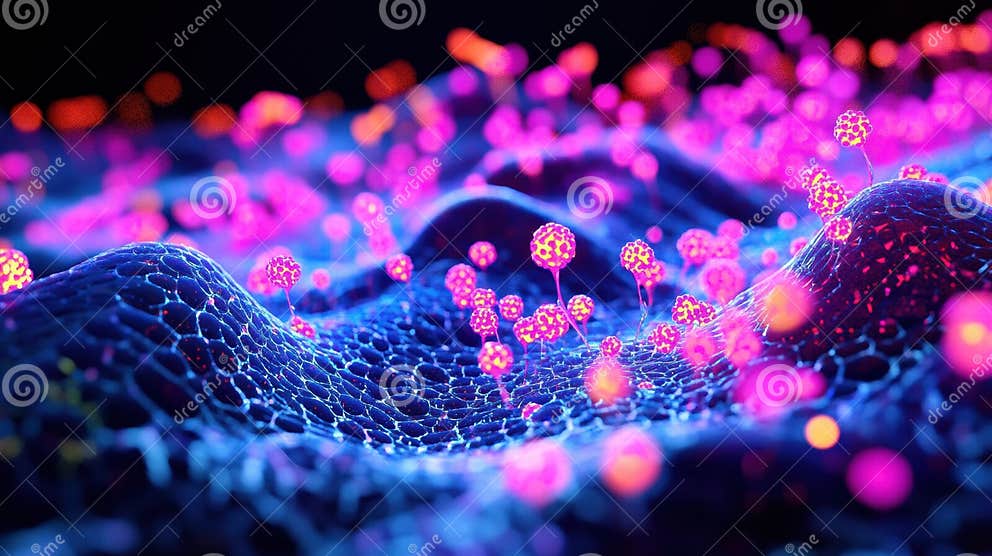 Close Up View of Molecular Interactions Showcasing Vibrant Microbes in ...