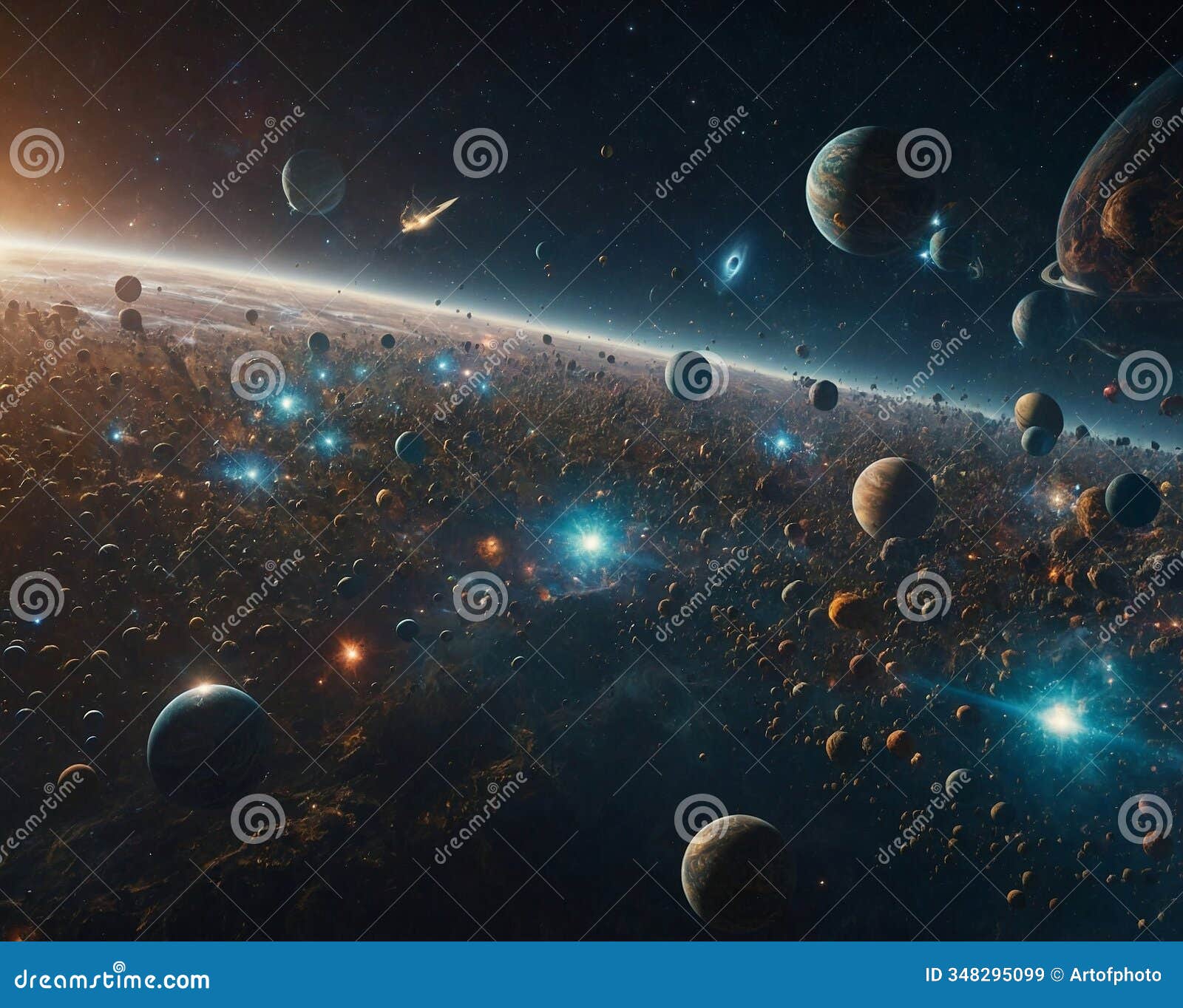 Exploration of the Multiverse with Countless Celestial Spheres Stock ...