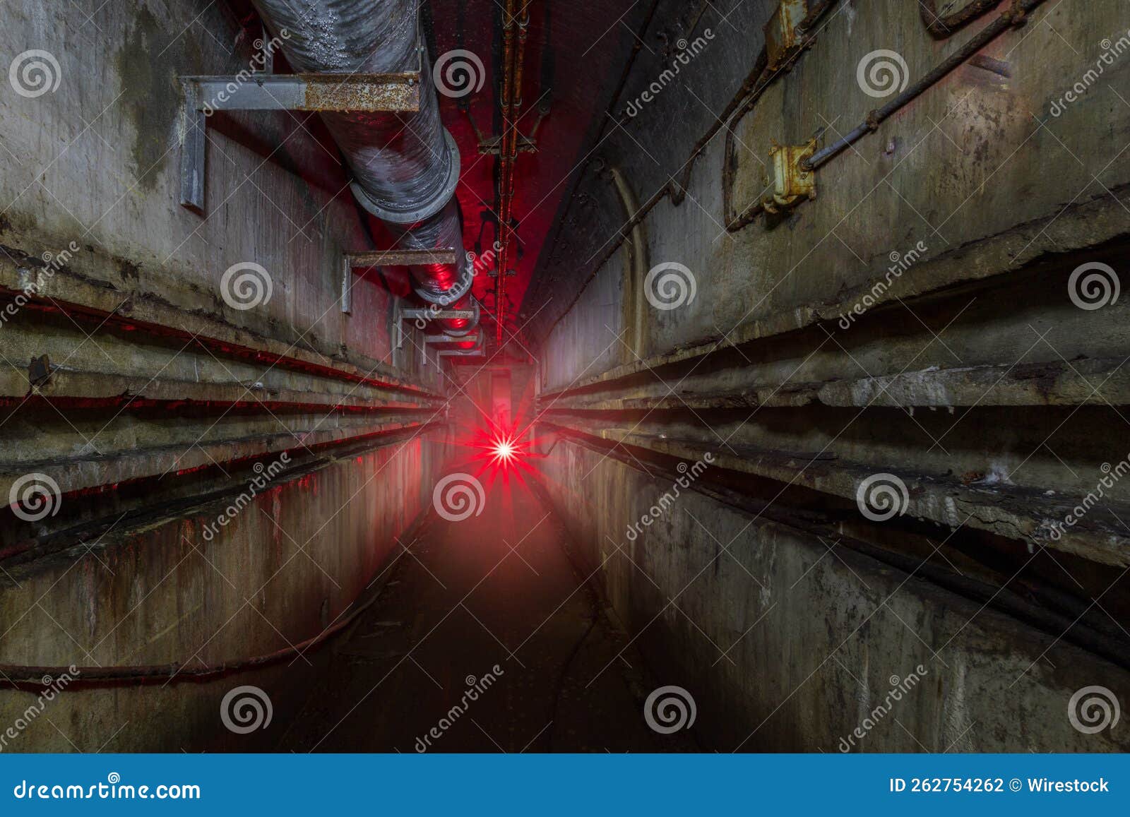 Exploration of a Bunker from the Second World War with a Red Flashlight ...