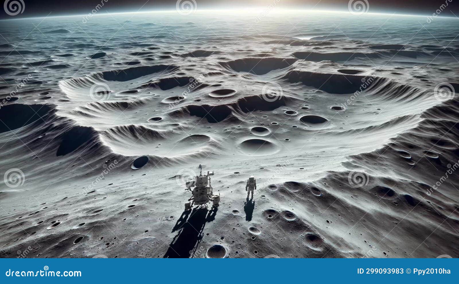 Exploration Rover and Astronaut Exploring the Lunar Surface. Generative ...