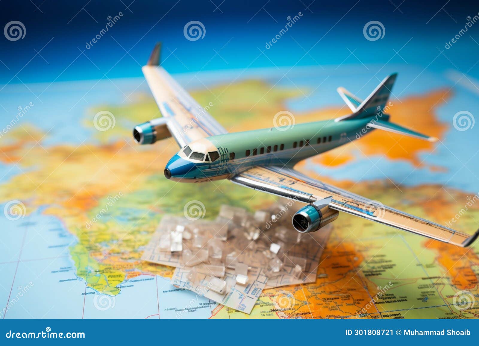 Exploration Theme Close Up of a Map with a Model Airplane Stock ...