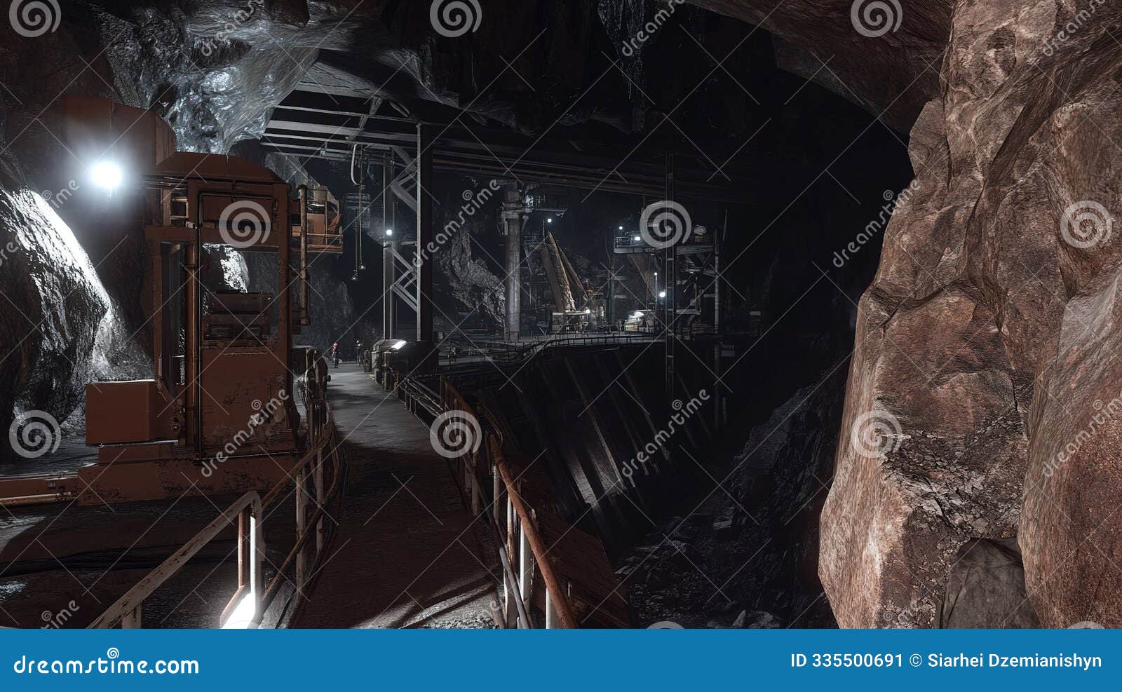 Exploration of an Underground Mining Facility with Machinery and ...
