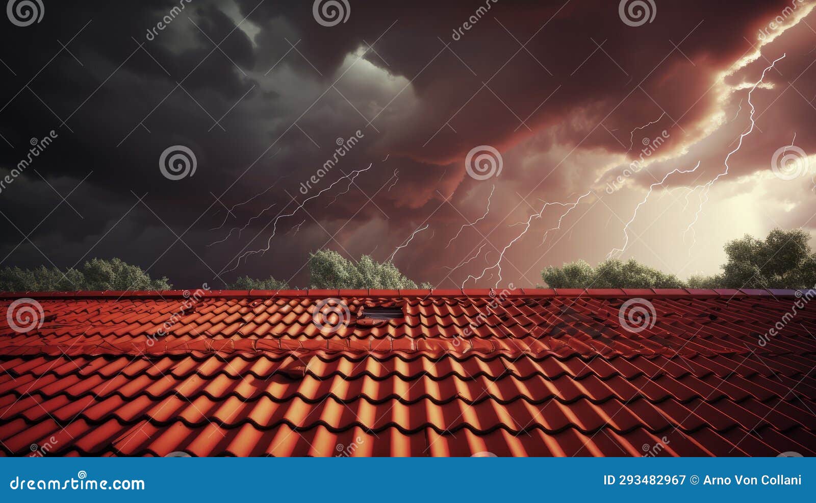 Dramatic Roofscape: Red Tiles Battling a Fierce Storm Stock ...