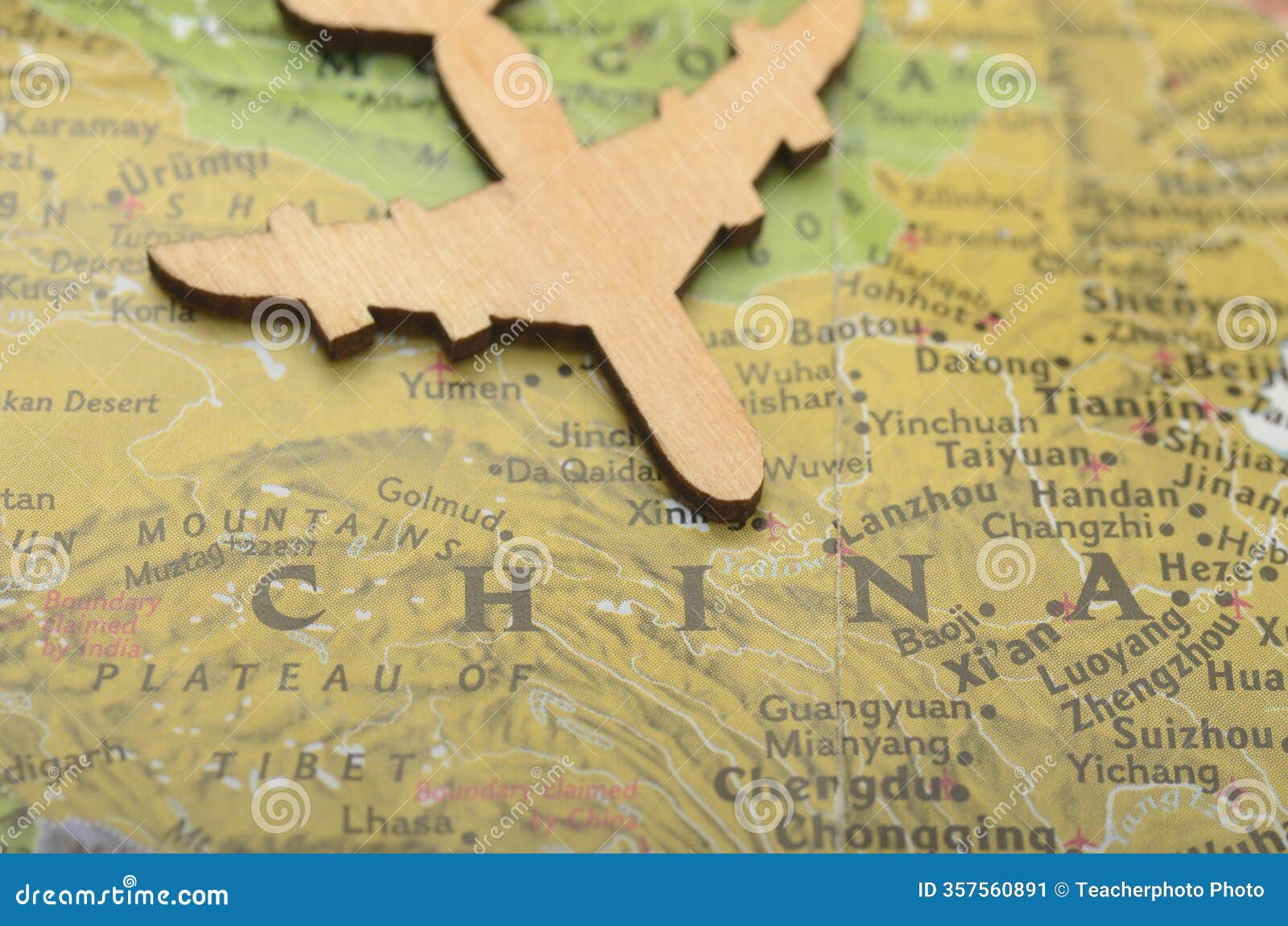 Explore Asia: Wooden Plane Toy Points To China on the Map Stock ...