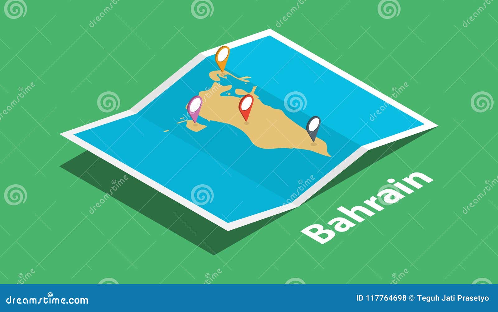 Map Of Bahrain. 3D Isometric Perspective Illustration Stock Image ...