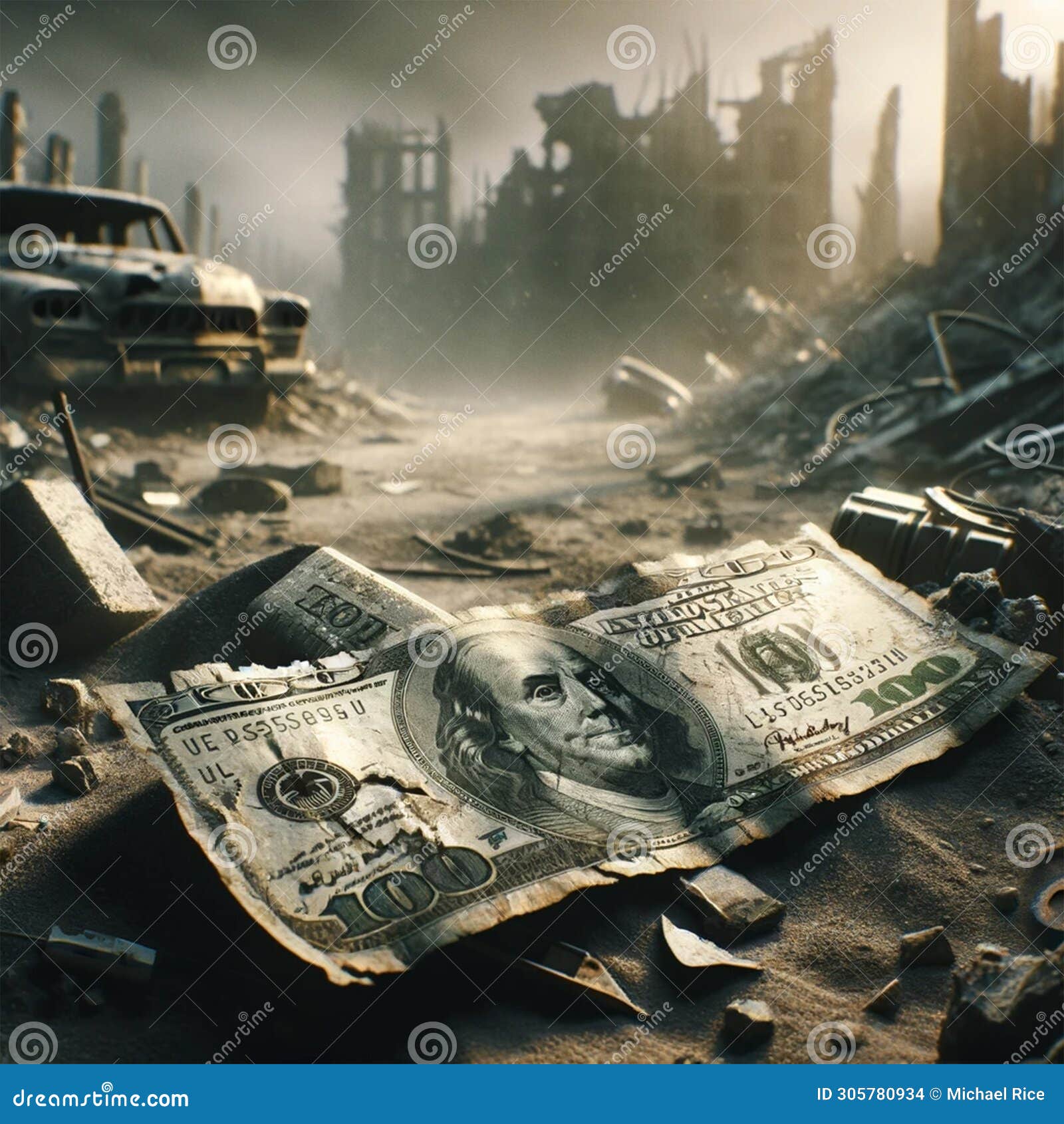 Survival Currency: AI-Generated 100 Dollar Bill in Post-Apocalyptic ...