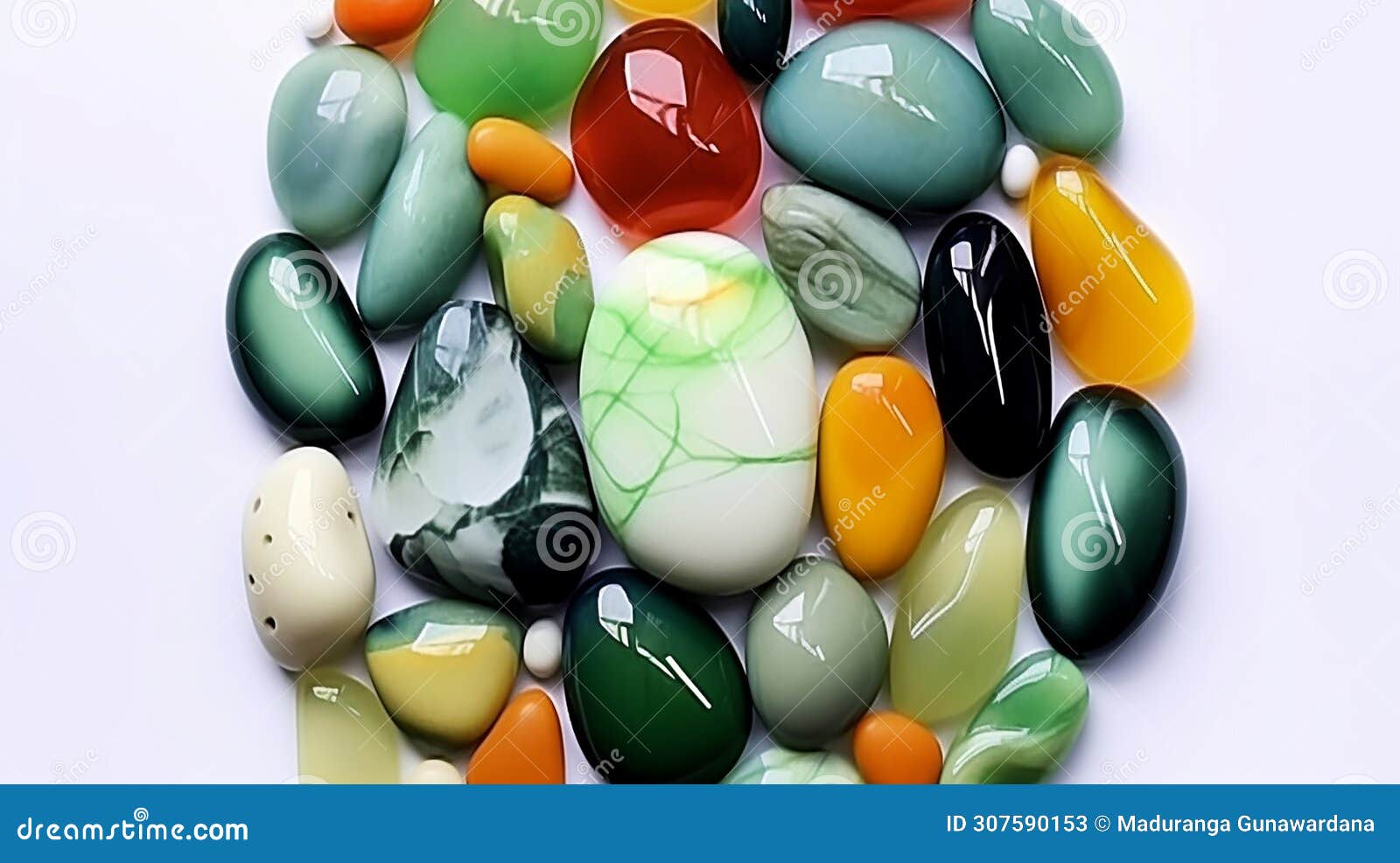 Translucent White and Green Pebbles in Bold Fluorescent Tones. Stock ...