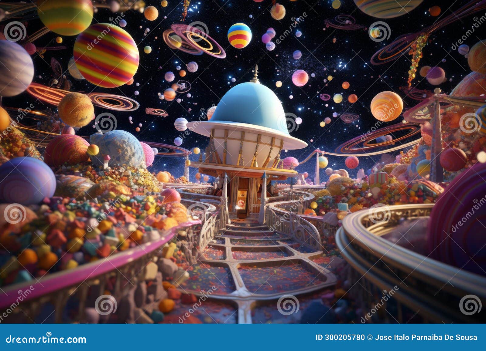 Explore a Celestial Carnival with Spacecraft of Stock Illustration ...